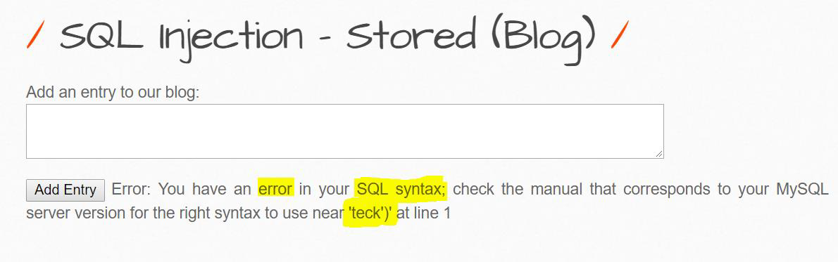 Sql Injection Stored Blog · Teckk2